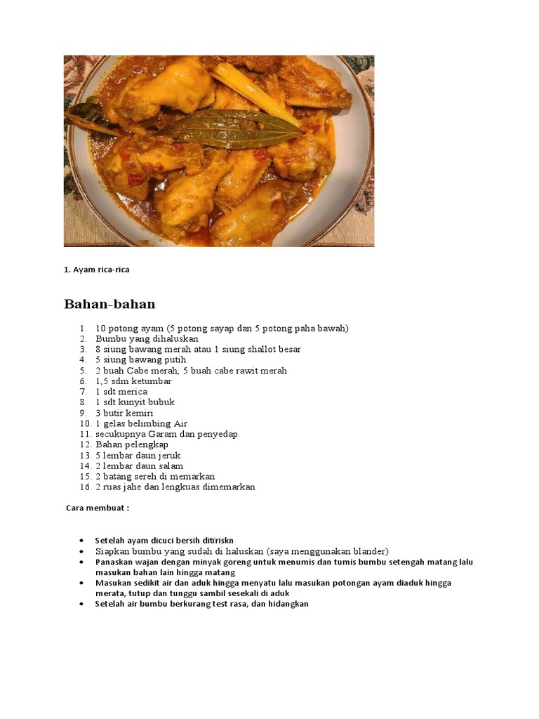 Resep Ayam Rica-Rica Pedas Merica | PDF