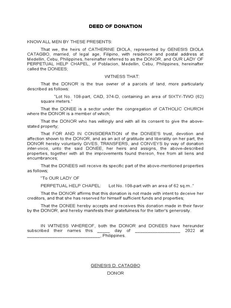 Deed of Donation-Chapel | Download Free PDF | Law And Economics ...