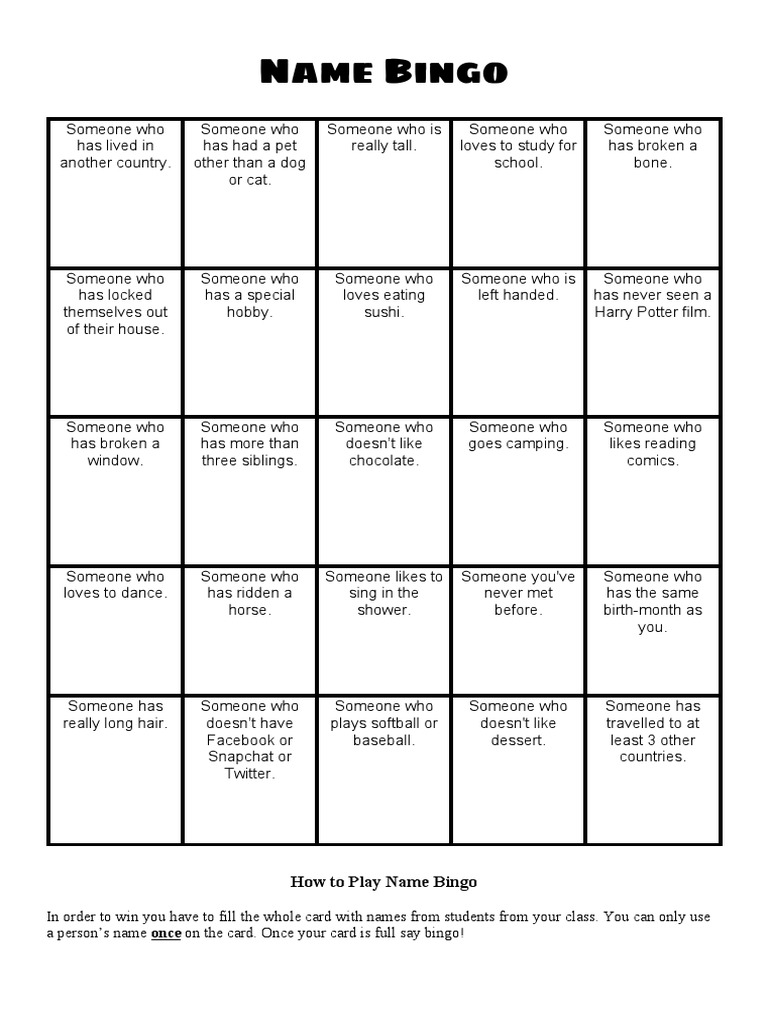 Shaharier Islam - 4-6 Ice Breaker Name Bingo | PDF