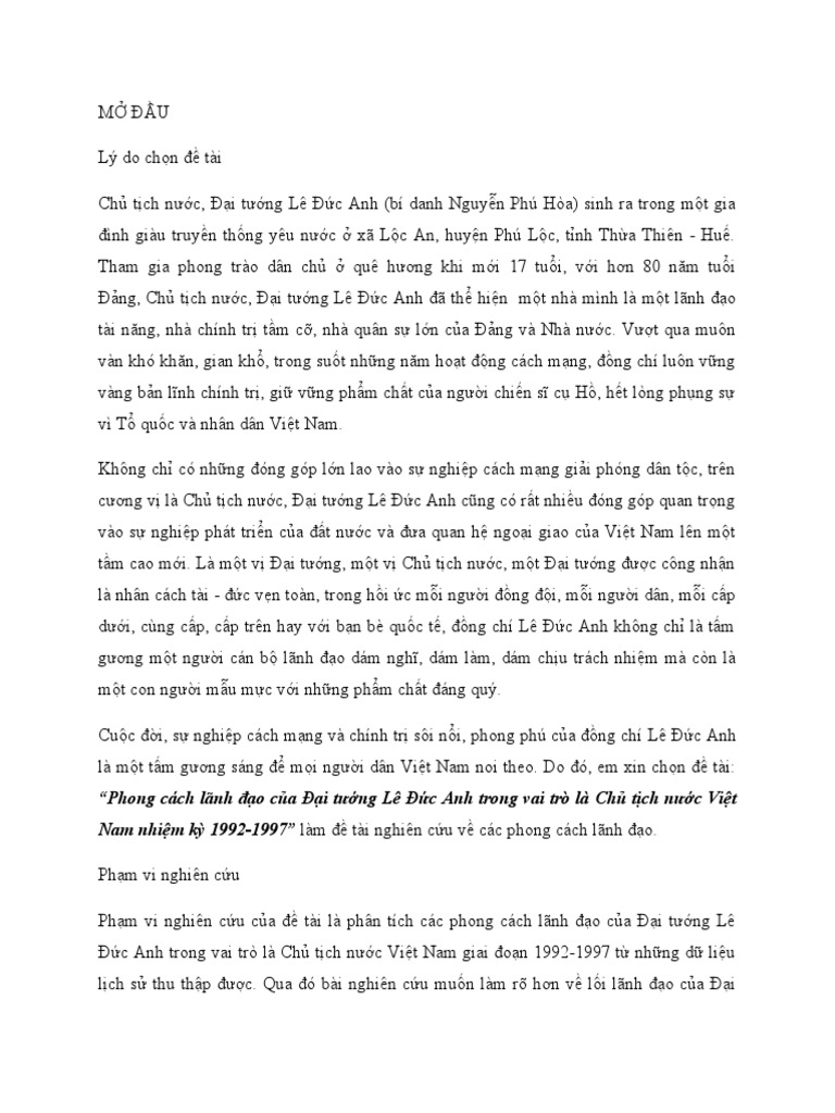 Tieu Luan Phong Cach Lanh Dao C A Le Duc Anh | PDF