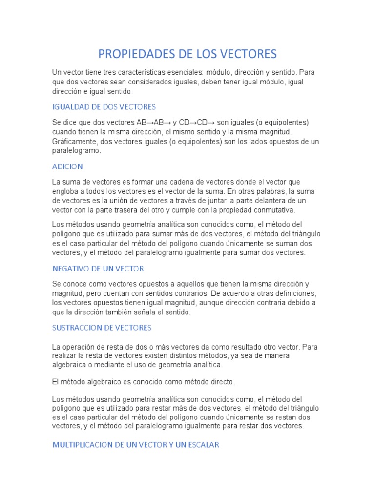 Propiedades de Los Vectores | Descargar gratis PDF | Vector Euclidiano | Multiplicación