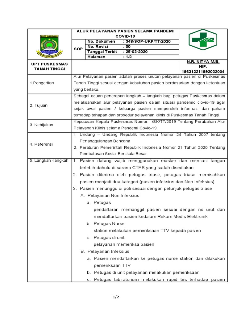 Sop Alur Pelayanan Pasien Selama Pandemi Covid | PDF | Sains & Matematika