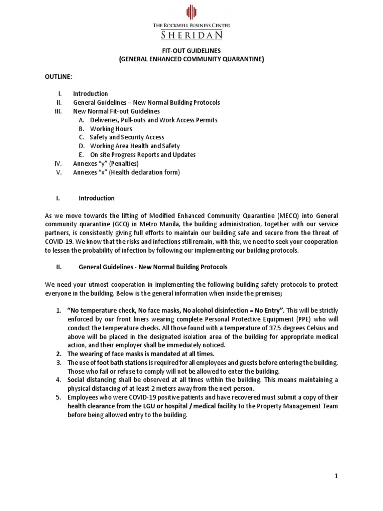 Fit Out Guidelines New Normal | PDF | Quarantine | Elevator