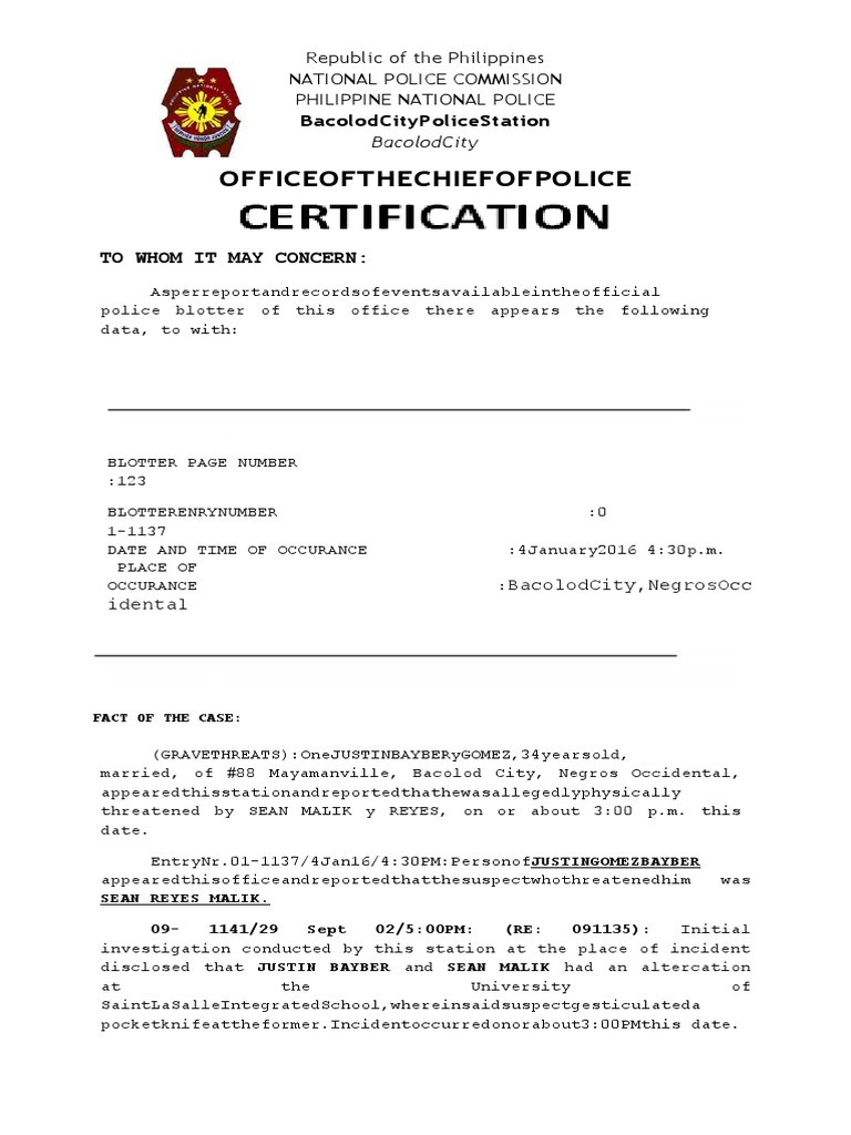 Police Blotter Report Example | PDF | Social Science