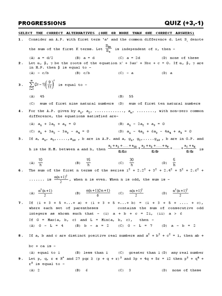 Progression Quiz | PDF | Discrete Mathematics | Numbers