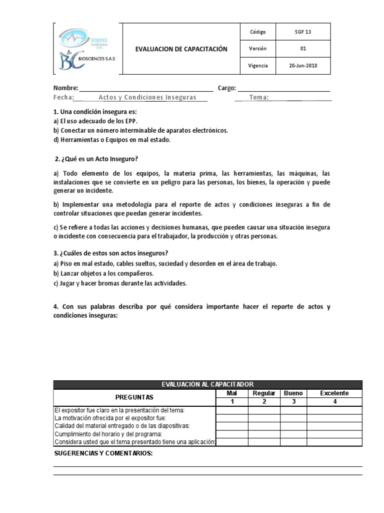 SGF 13 Evaluacion de Capacitación y Capacitador ACCI | PDF