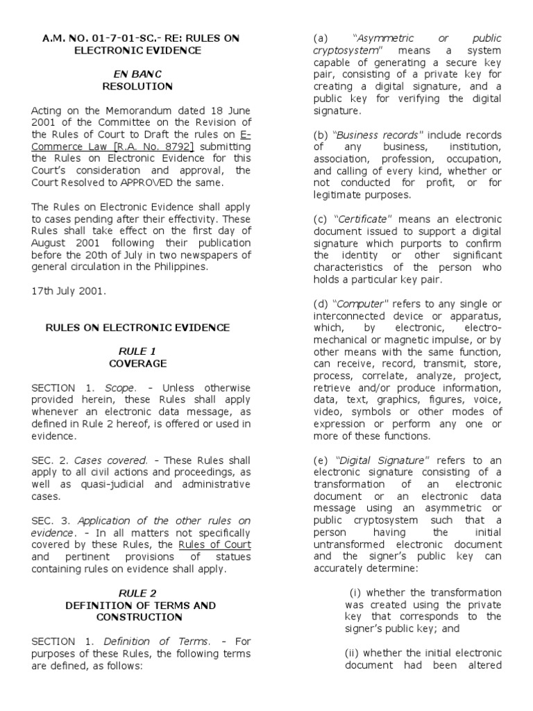 Philippines Electronic Evidence Rules | PDF | Affidavit | Public Law