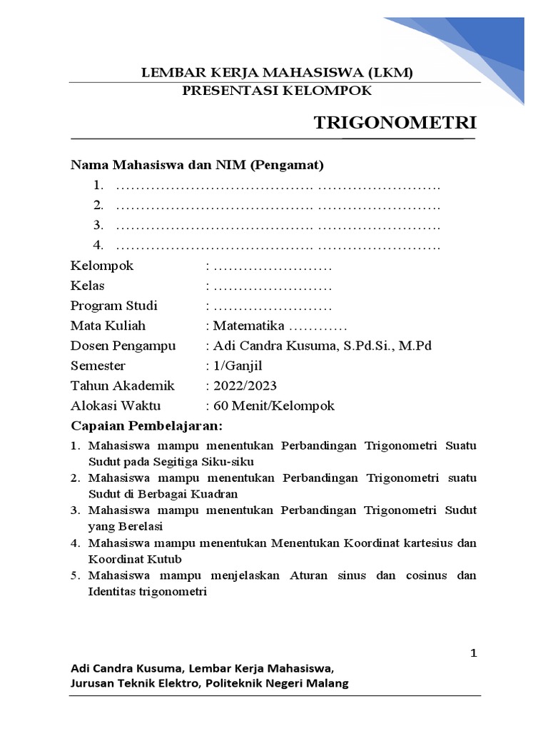 LKM Trigonometri Ke-1 | PDF