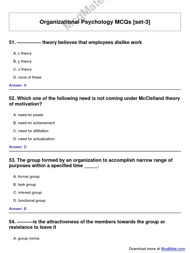 Organizational-Psychology Solved MCQs (Set-3) | PDF | Leadership ...