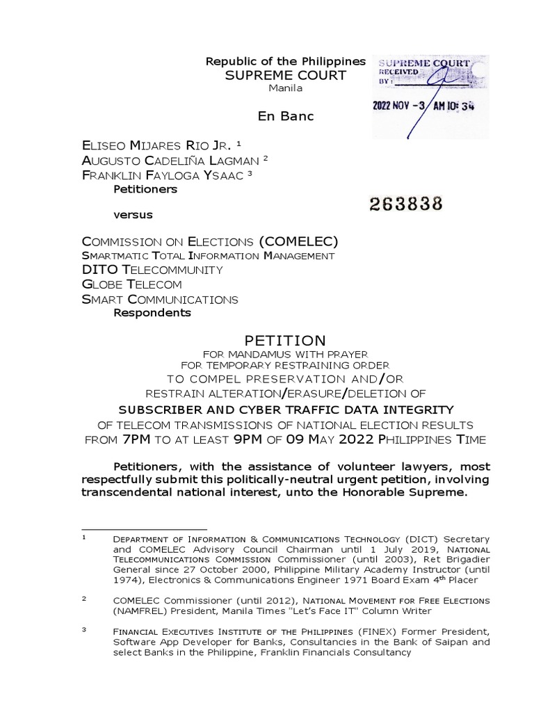 TNTrio at Supreme Court Versus Comelec Smartmatic | PDF