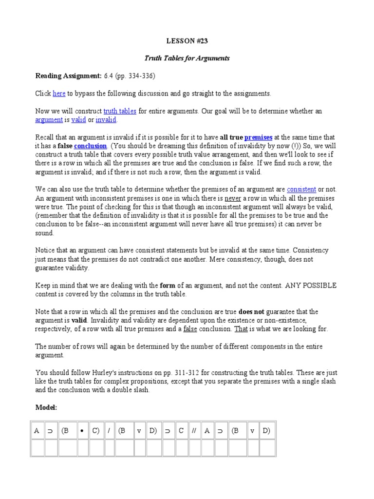 Truth Tables For Arguments | PDF | Argument | Truth