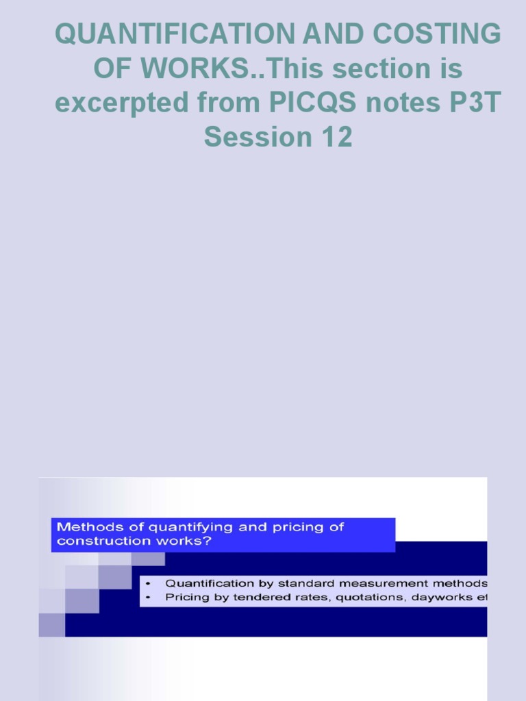 Pice Lecture Quantification - Cost Analysis | PDF | Measurement