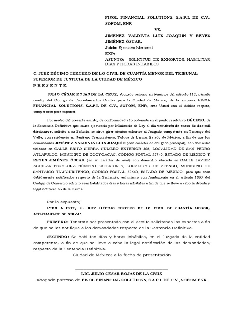 Solicitud de Exhortos | PDF | Sentencia (ley) | México