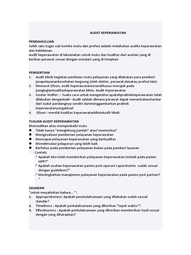 Kerangka Audit Keperawatan 1 | PDF | Bisnis
