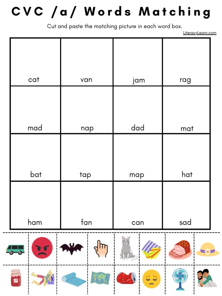CVC Words Pictures Match Worksheets | PDF