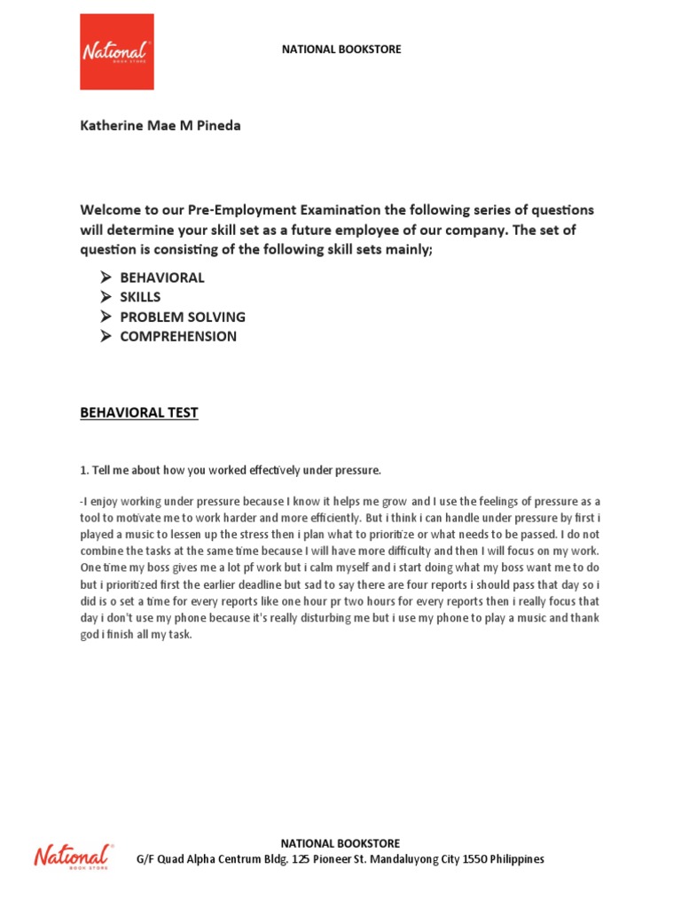 Pre-Employment Exam Guide for National Bookstore | PDF | Online ...