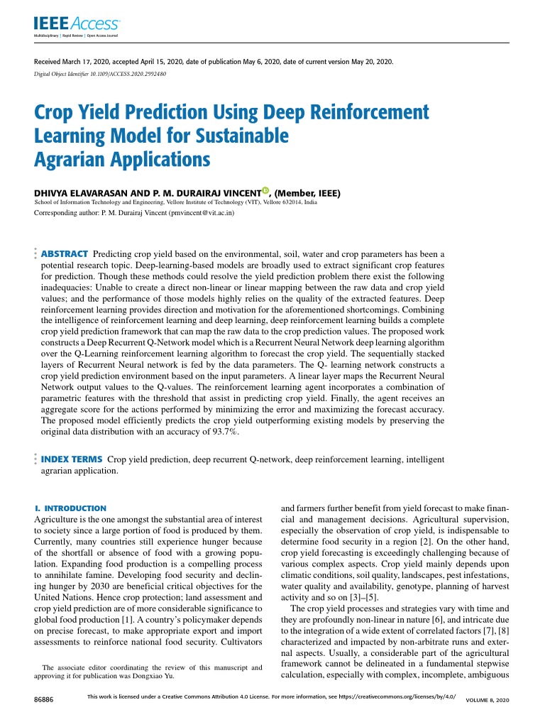 Deep Reinforcement Learning Model Predicts Crop Yields | PDF | Deep ...