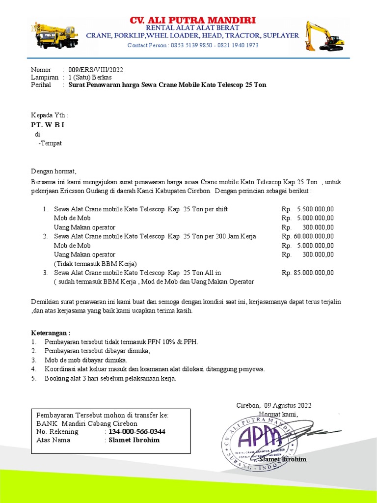 Surat Penawaran PT WBI | PDF