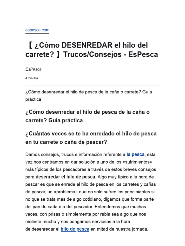 Cómo DESENREDAR El Hilo Del Carrete 】Trucos - Consejos - EsPesca - 014934 | PDF