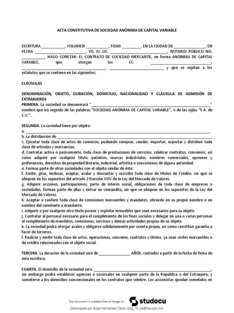 Acta Constitutiva 2021 Formato para Llenar 2 9 | PDF