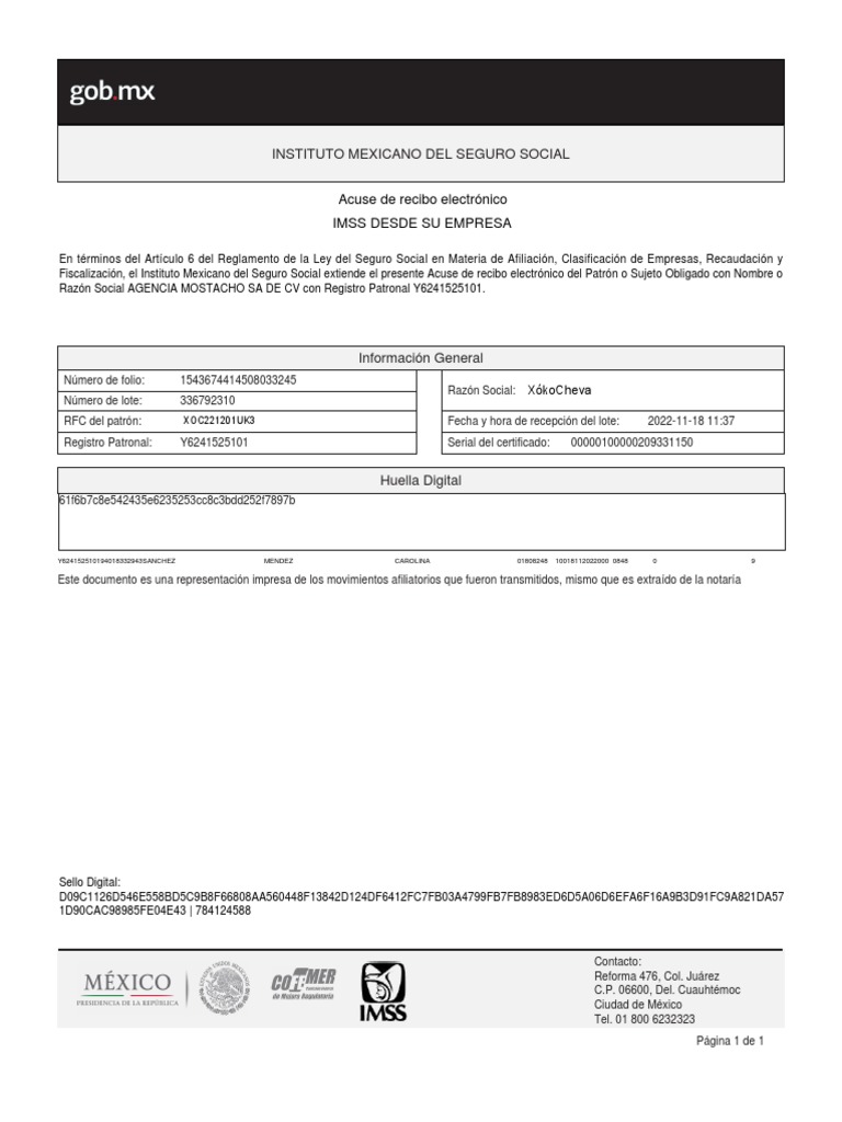Acuse de Recibo Electrónico IMSS | PDF