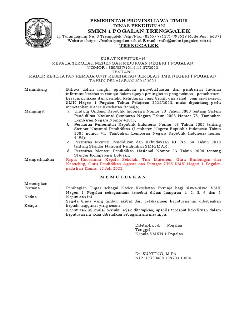 Kader Kesehatan Remaja SMK 2021/2022 | PDF