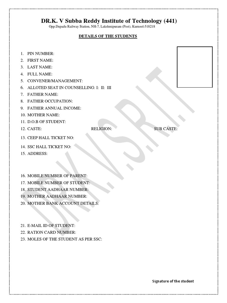 Bio Data Form I Dce | PDF