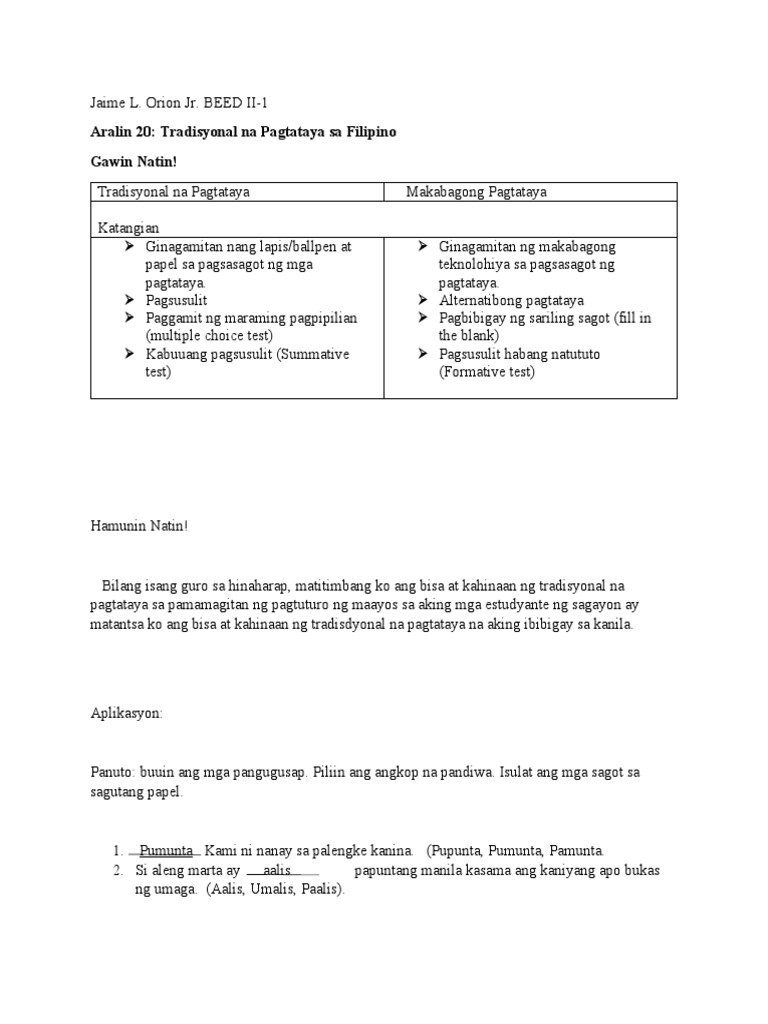 Aralin 20 Filipino BEED II-1 | PDF