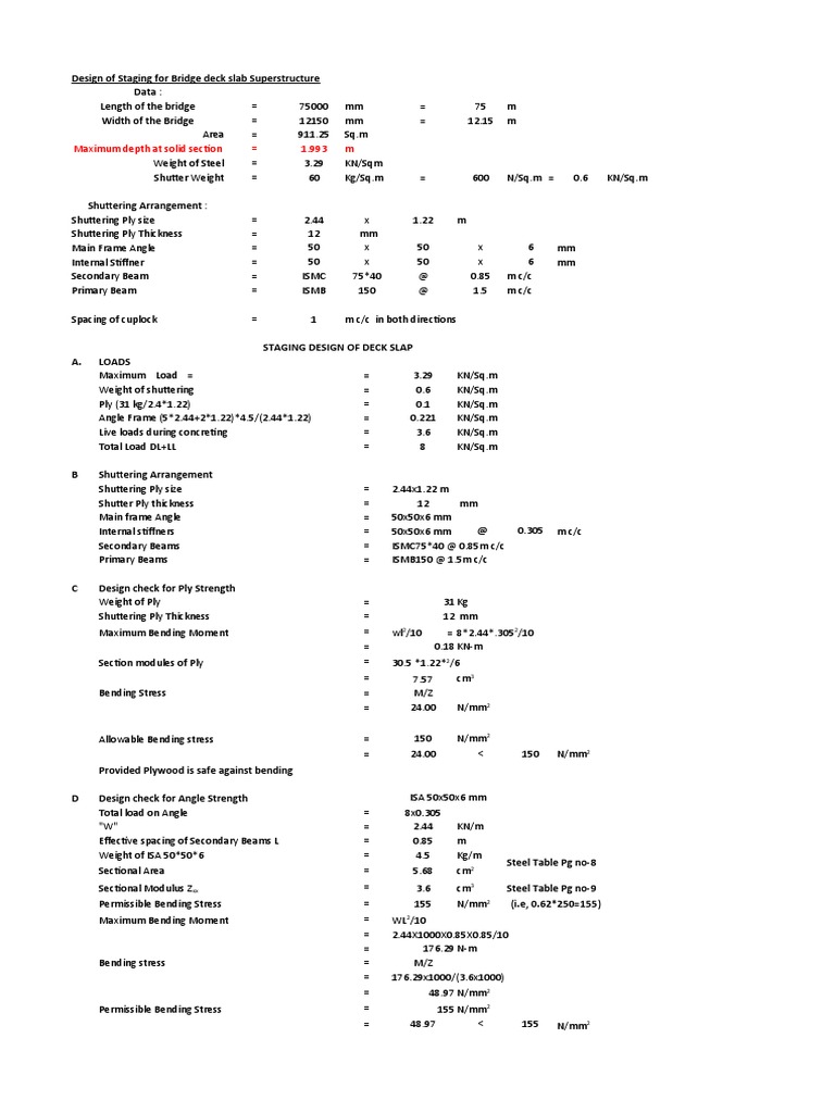 Staging and Scaffolding of Bridge Deck Slab | PDF | Bending | Beam (Structure)