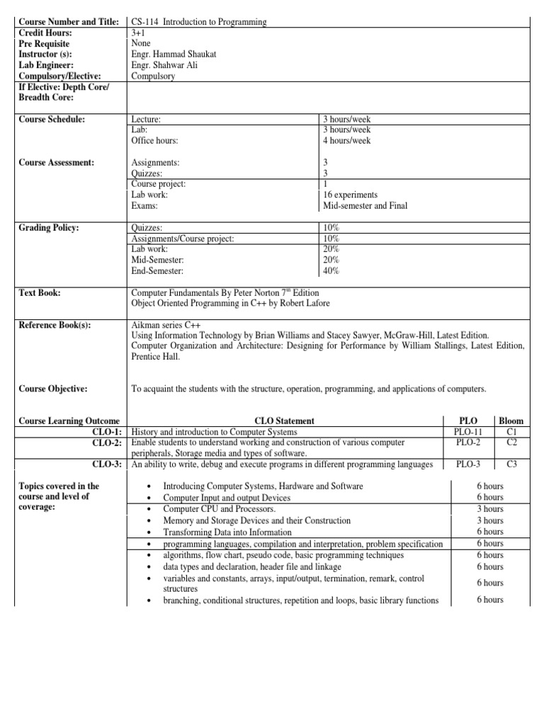 Introduction To Programming Cs 114 Download Free Pdf Programming Computer Program