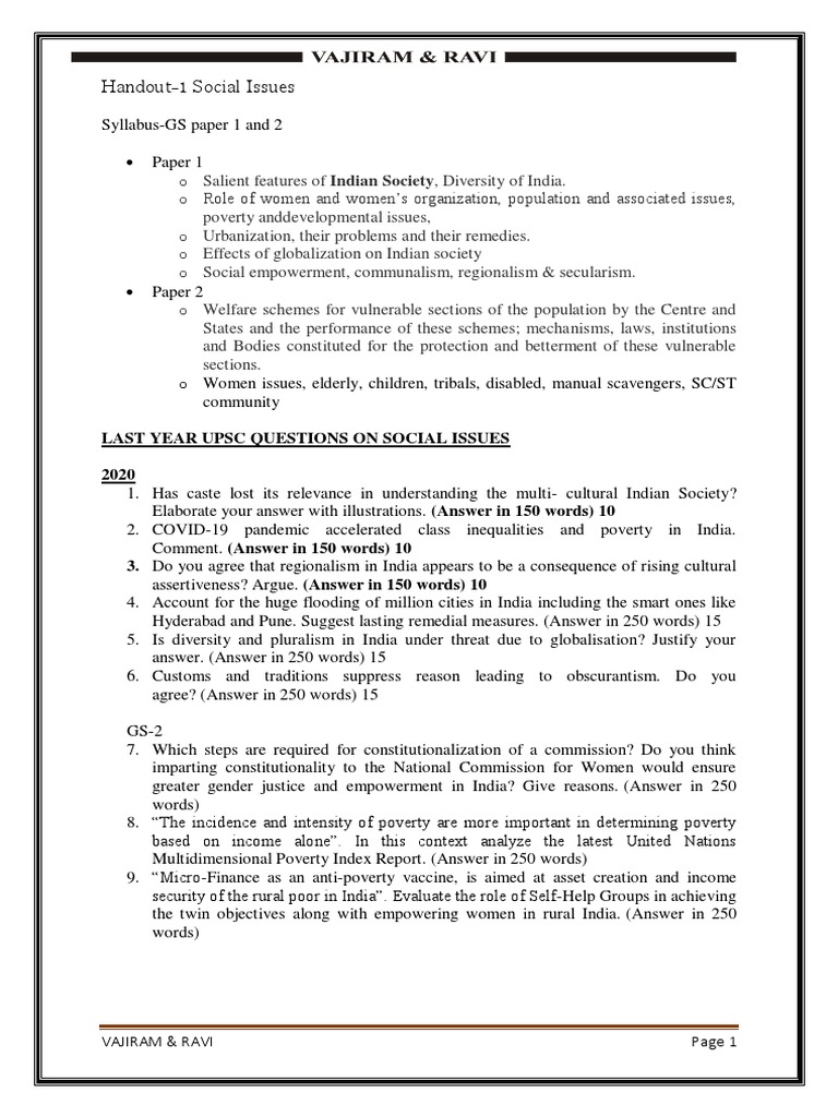 Handout-1 Social Issues | PDF