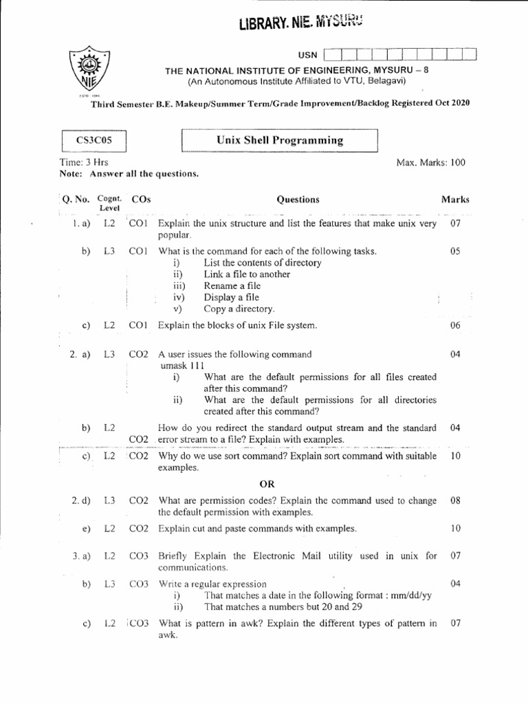Cs3c05 Unix Shell Programming Oct2020 Pdf 