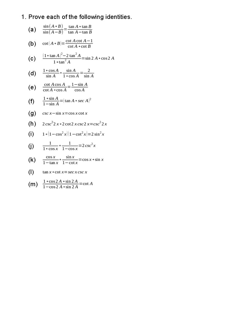 Trigonometry Prove Identities | PDF