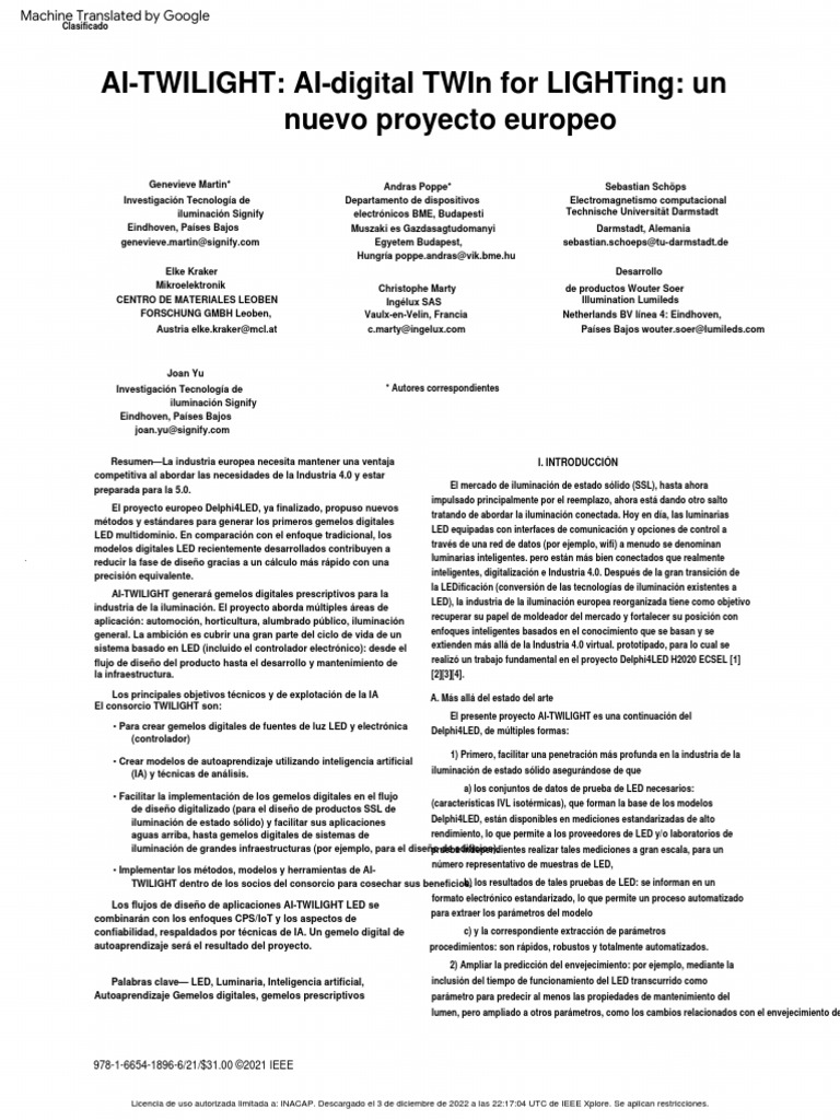 AI-TWILIGHT AI-digital TWIn For LIGHTing A New European Project | PDF | Diodo emisor de luz ...