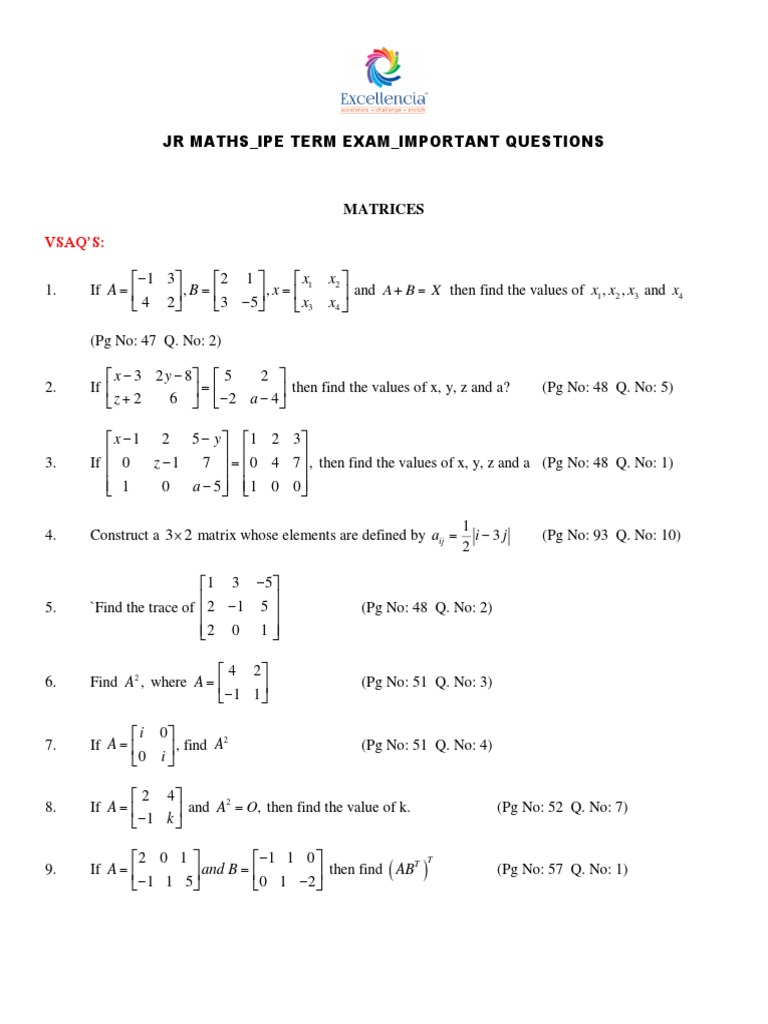 JR MATHS 1A (Importantant Questions) | PDF | Trigonometric Functions | Mathematics