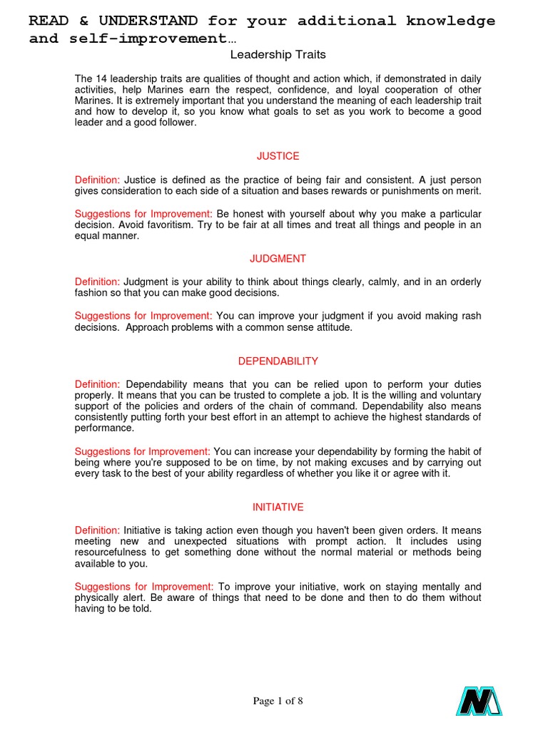USMC Leadership Traits and Principles | PDF | Leadership | United ...