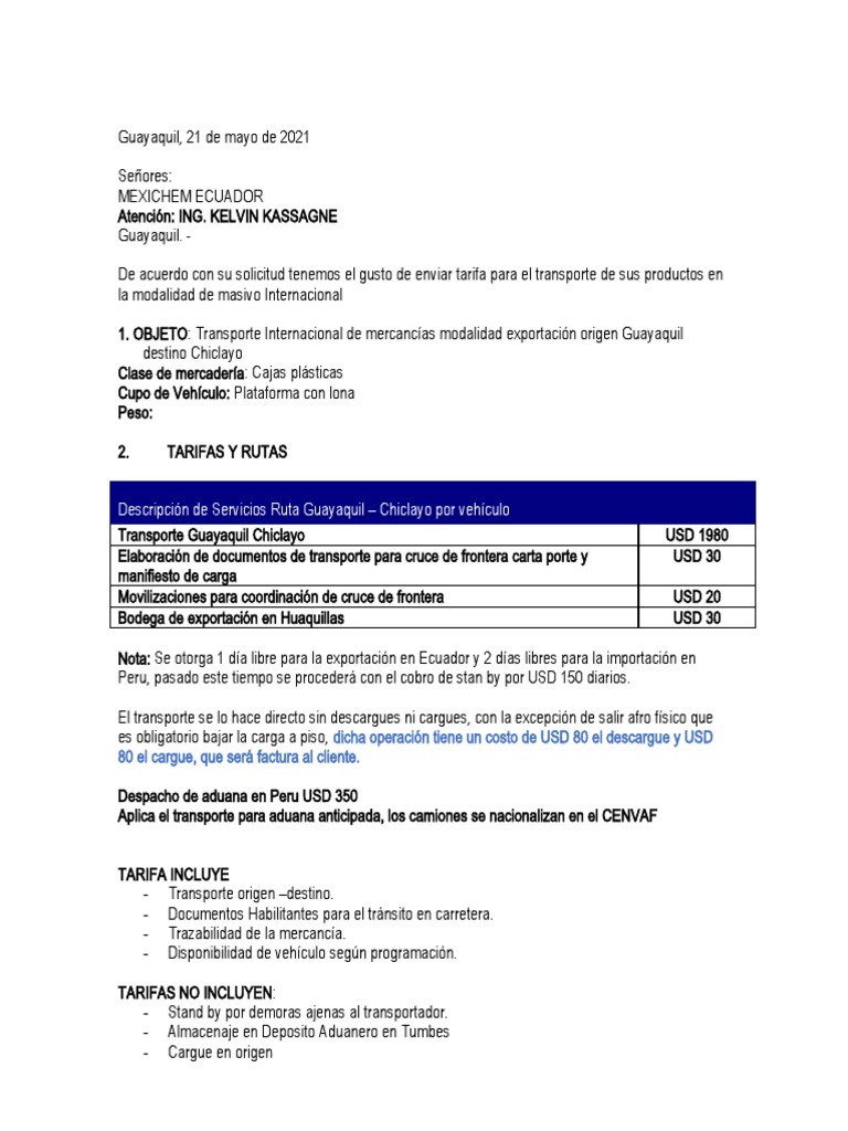 2021-00085 Cotizacion CDC Latam Guayaquil Chiclayo Mexichem Ecuador | PDF | aduana | Transporte