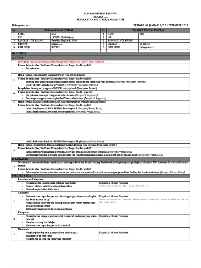 Contoh SKP Pendekatan Kualitatif Kab Sarolangun | PDF