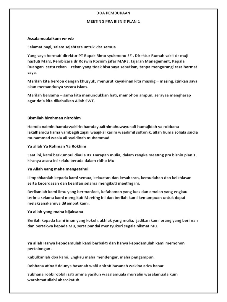 Doa Pembukaan Rapat New | PDF