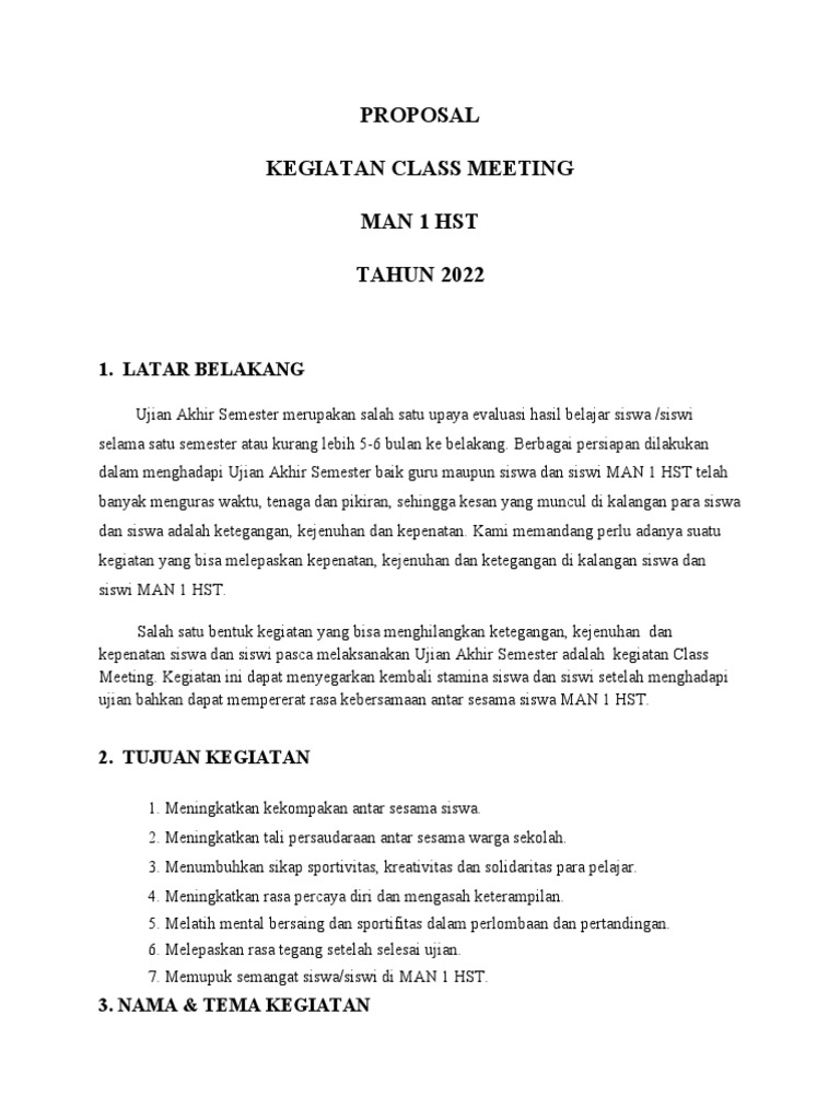 Proposal Kegiatan Class Meeting MAN 1 HST | PDF | Karier & Perkembangan