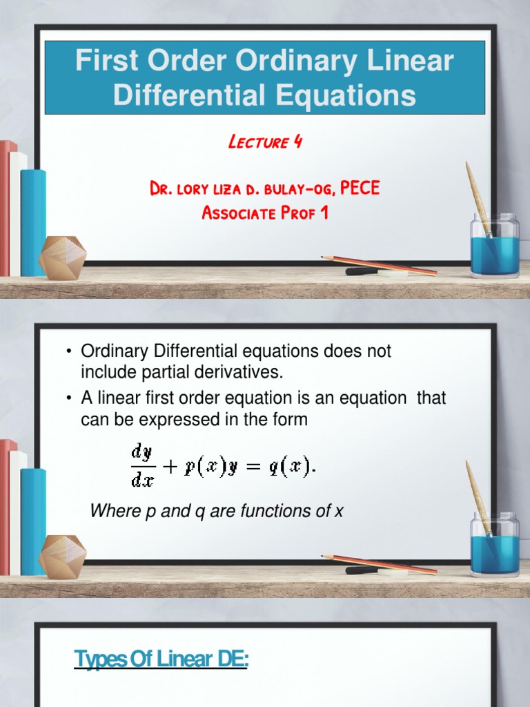 Solutions To Common Types Of First Order Linear Ordinary Differential Equations Separable