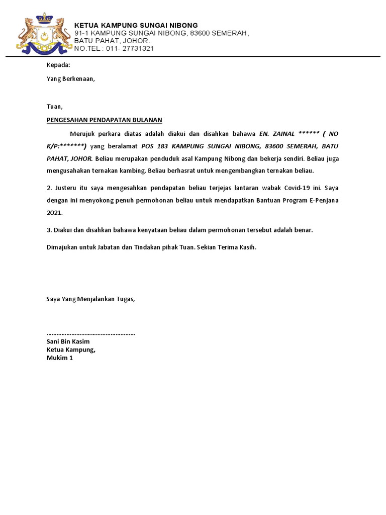 Surat Ketua Kampung | PDF