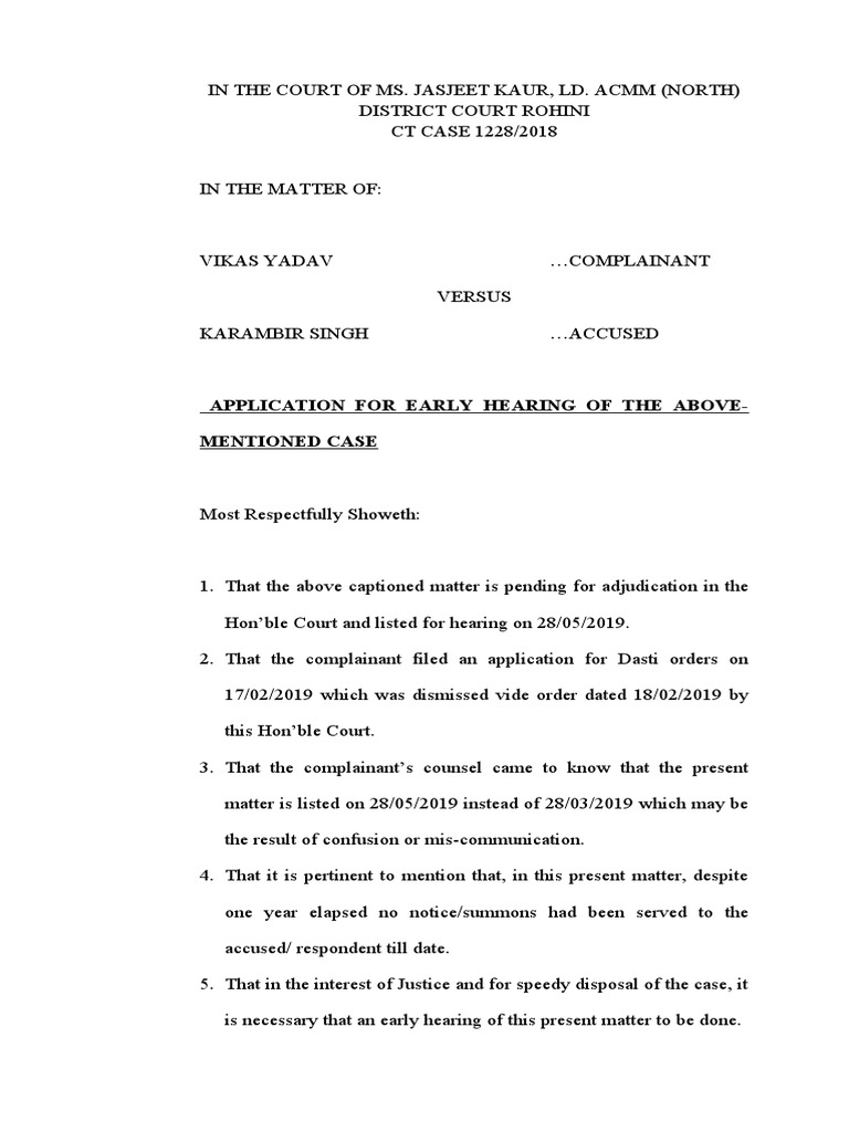 Early Hearing Application for Case 1228/2018 | PDF