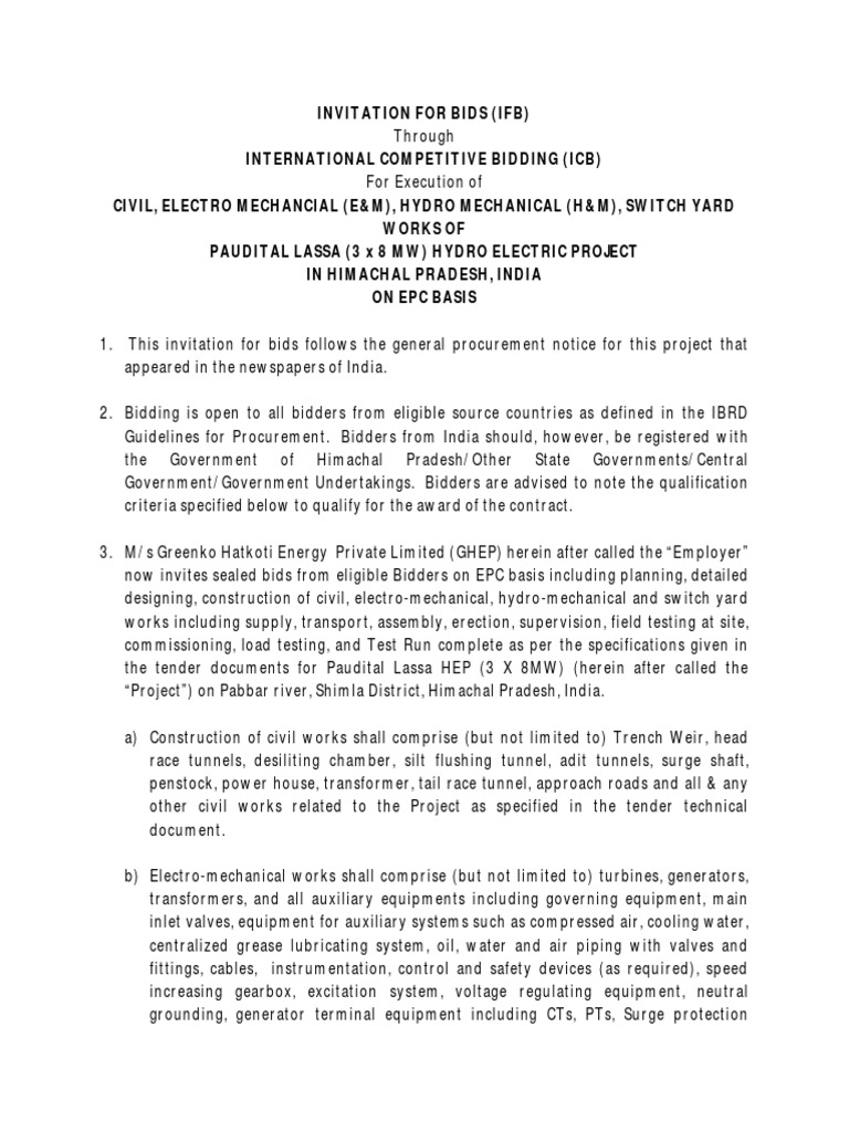 Epc Invitation To Bid Sample | PDF | Prices