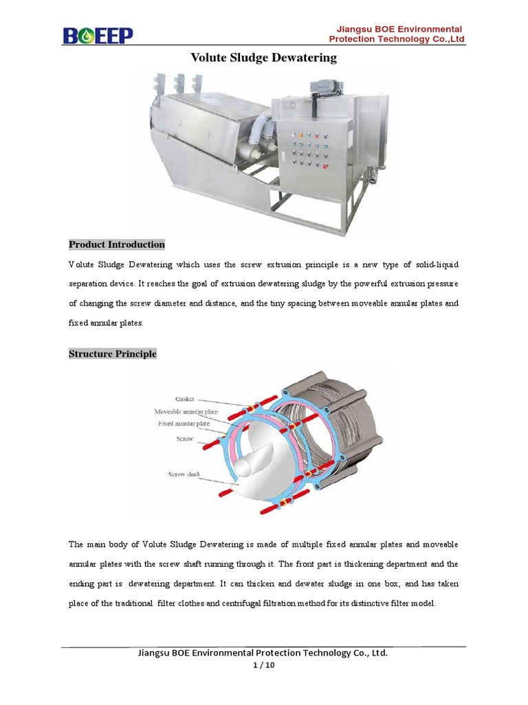 Volute Sludge Dewatering System Guide | PDF | Pump | Chemical Engineering