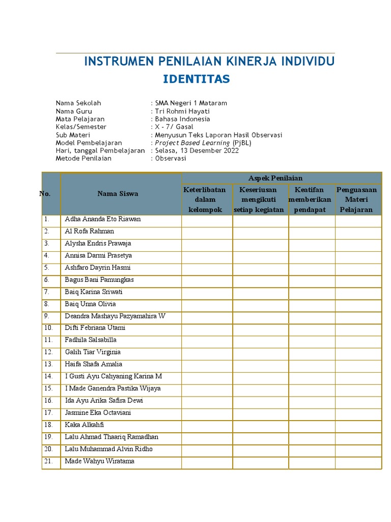 Instrumen Penilaian Kinerja Individu | PDF