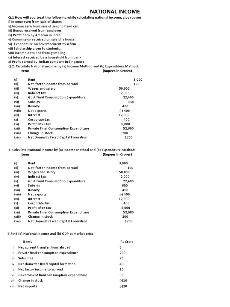 National Income Calculation Methods | PDF | Consumption Of Fixed ...