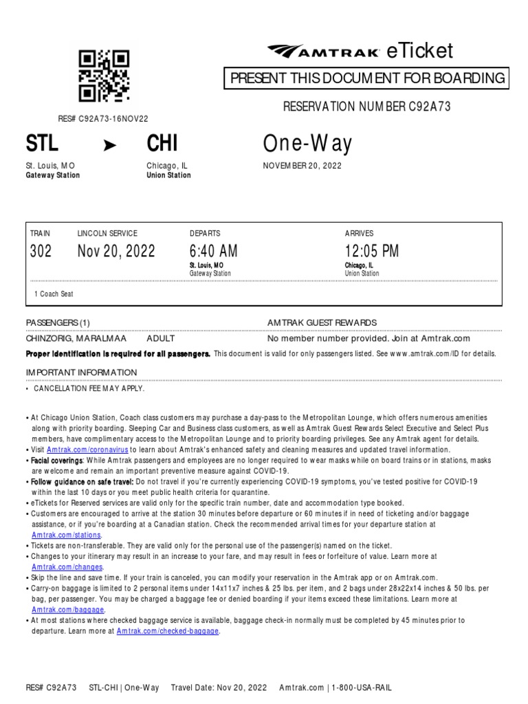 Amtrak eTicket STL to CHI | PDF | Amtrak | Baggage