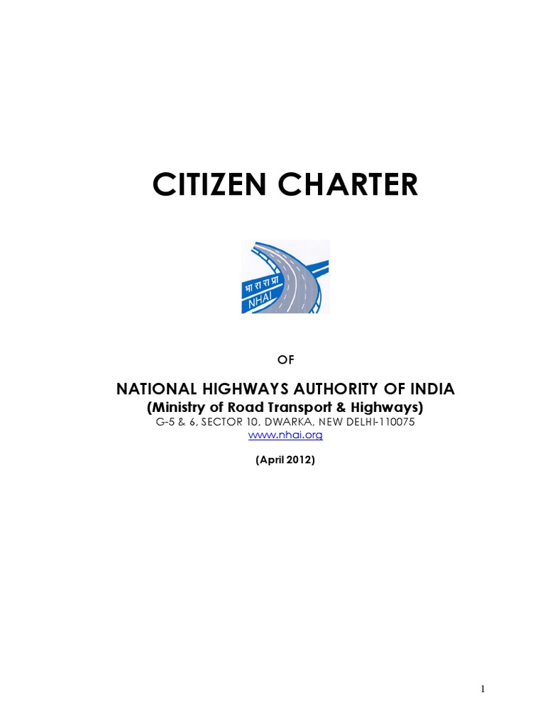 NHAI Citizen Charter Final | PDF | Infrastructure | Transportation ...