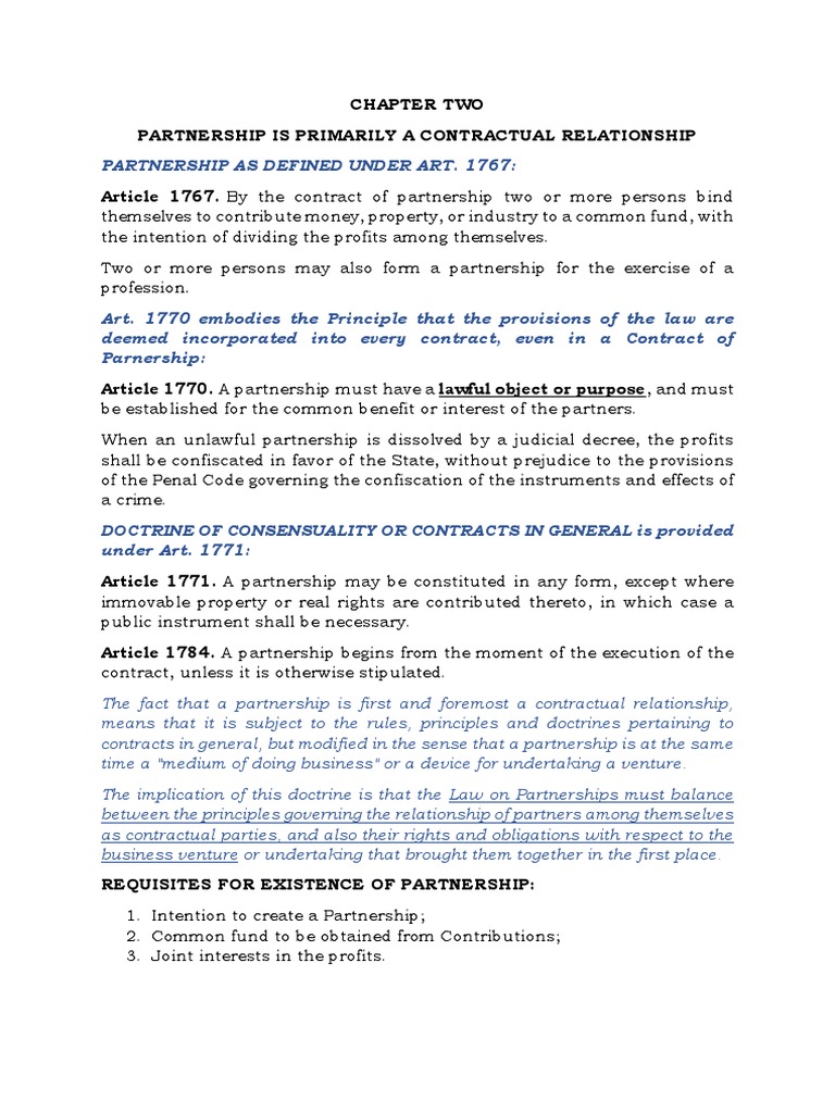 Partnership Is Primarily A Contractual Relationship | PDF | Partnership ...